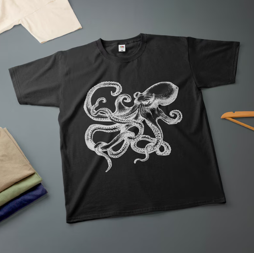 Octopus Ink Drawing Kraken Art T Shirt Nautical Full Size S-5XL | eBay