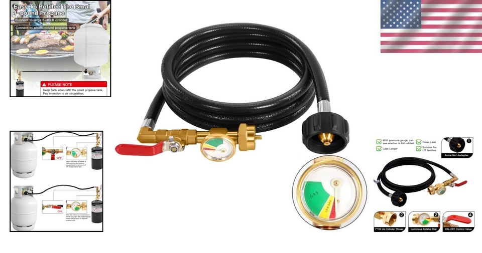 Compact 3 FT Propane Refiller For 1 lb Tanks Essential For Camping ...