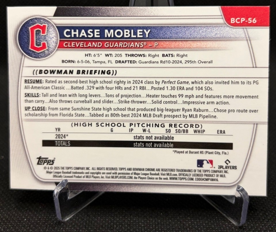 2025 Bowman Chase Mobley Chrome Prospects Reptilian Refractor #BCP-56 ...