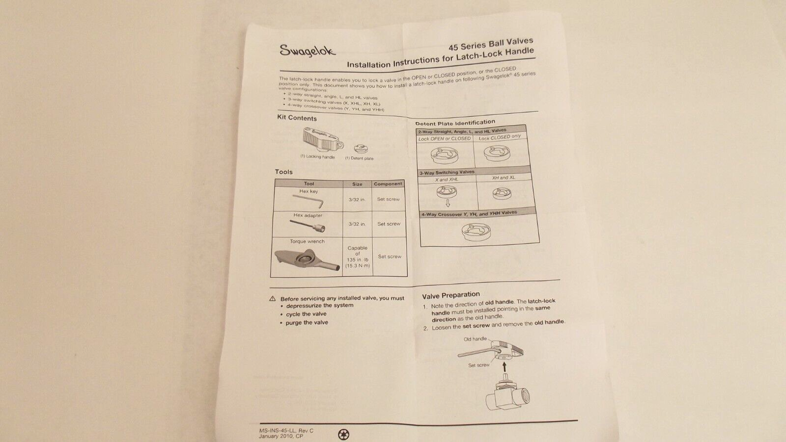 NEW Swagelok NY-5K-45LL-BK BLACK NYLON LATCH-LOCK HANDLE KIT FOR 45 ...