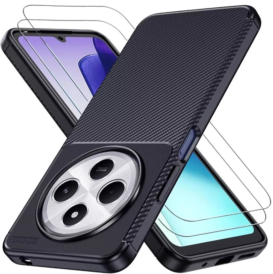 Case, For Xiaomi Redmi 14C 5G Carbon Gel Phone Cover & Glass Screen ...