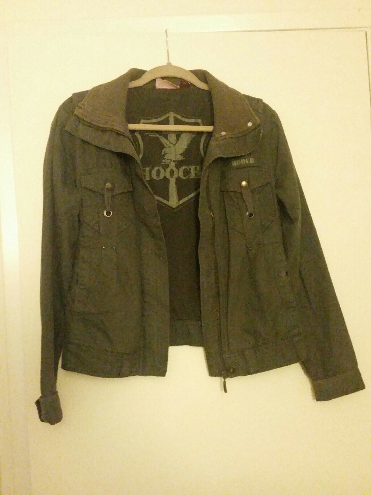Hooch Women's Utility Jacket Zip Up Small ARMY GREEN Lots of Pockets ...