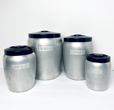 Vintage Atomic Canister Set Spun Aluminum MCM 1950s Flour Sugar Tea ...