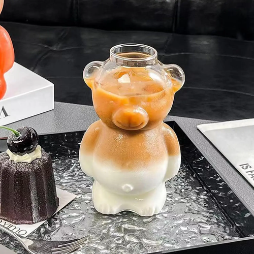 320ML Bear Design Transparent Mug with Straw for Beverages and Drinks | eBay