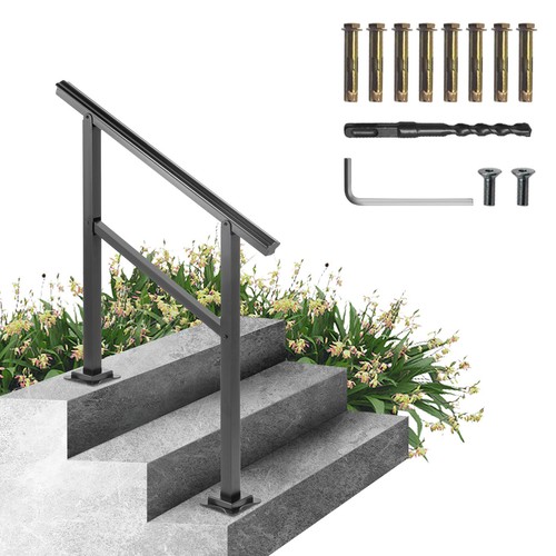 VEVOR Handrail Outdoor Stairs Outdoor Handrail Aluminum Fits 2-3 Steps ...