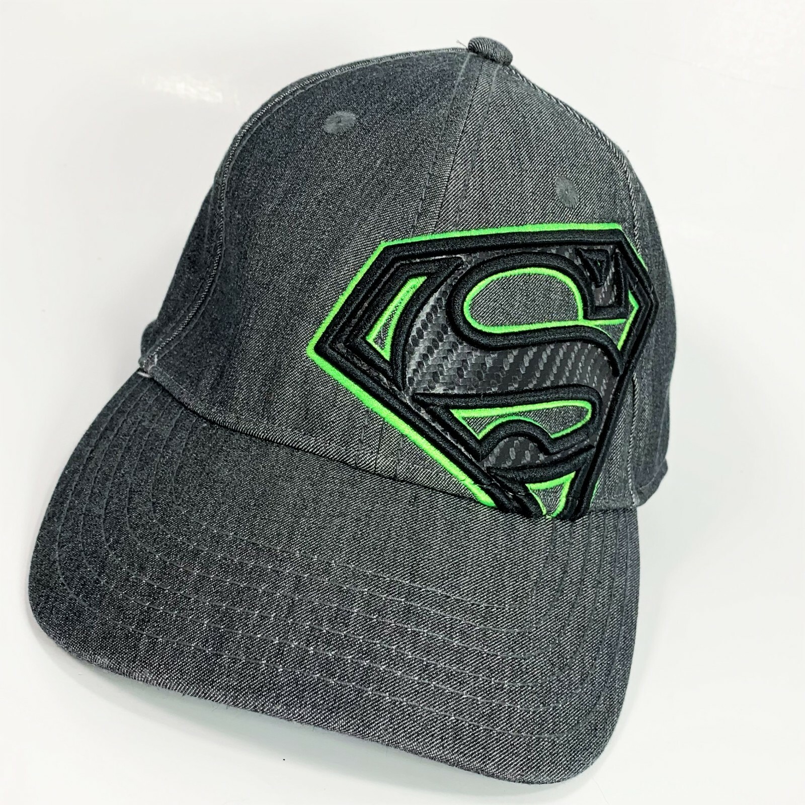 Superman S Logo Patch Ball Cap DC Comics Gray Hat Black Neon Green ...