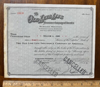 1959 stock certificate Old Line Life Insurance Co Milwaukee WI William ...
