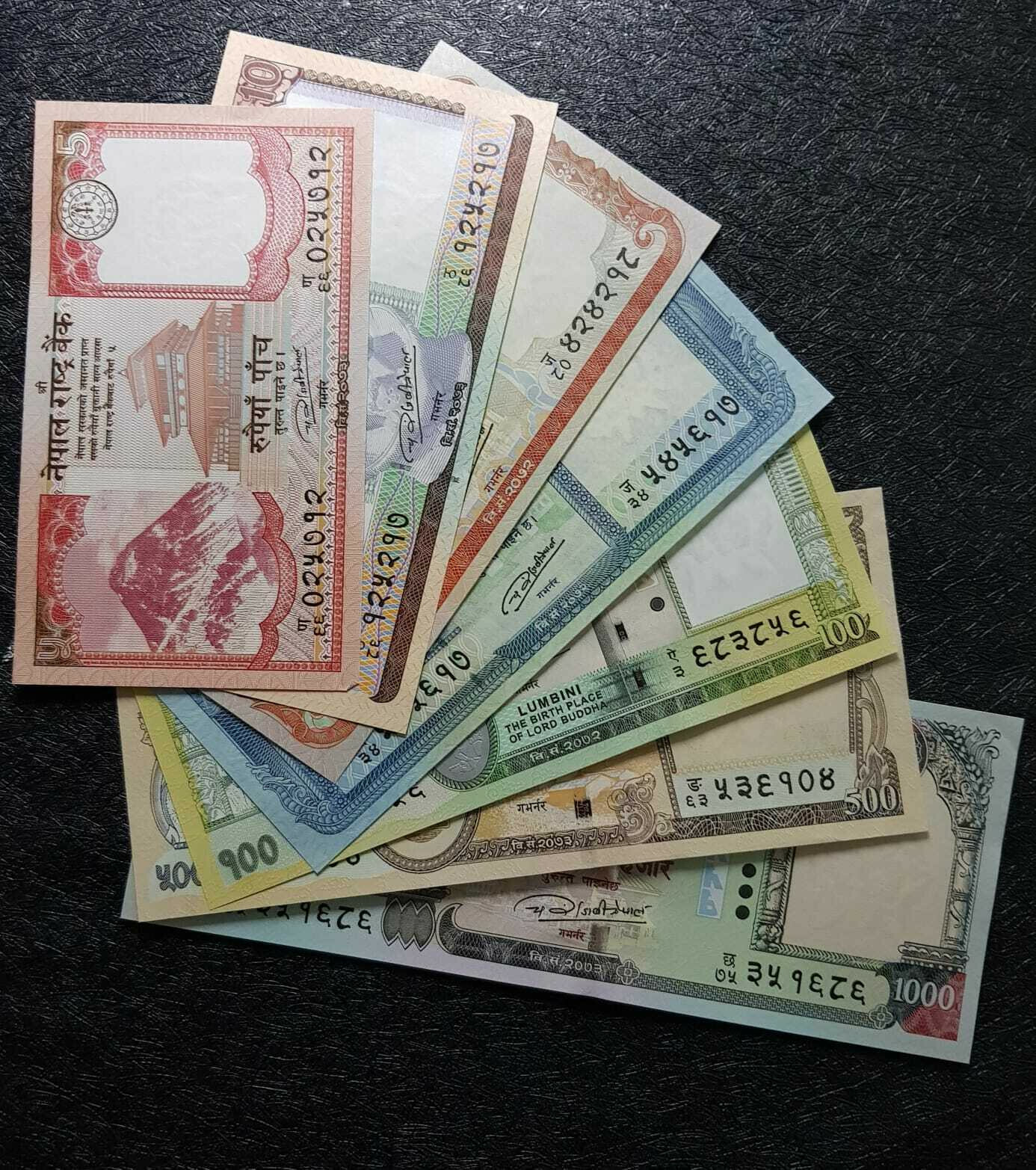 NEPAL 5,10,20,50,100,500 & 1000 Rs banknote sets 7pcs UNC(+FREE 1 B ...