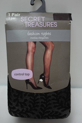 NEW Womens Secret Treasures Control Top Fashion Tights Size 3 Black ...
