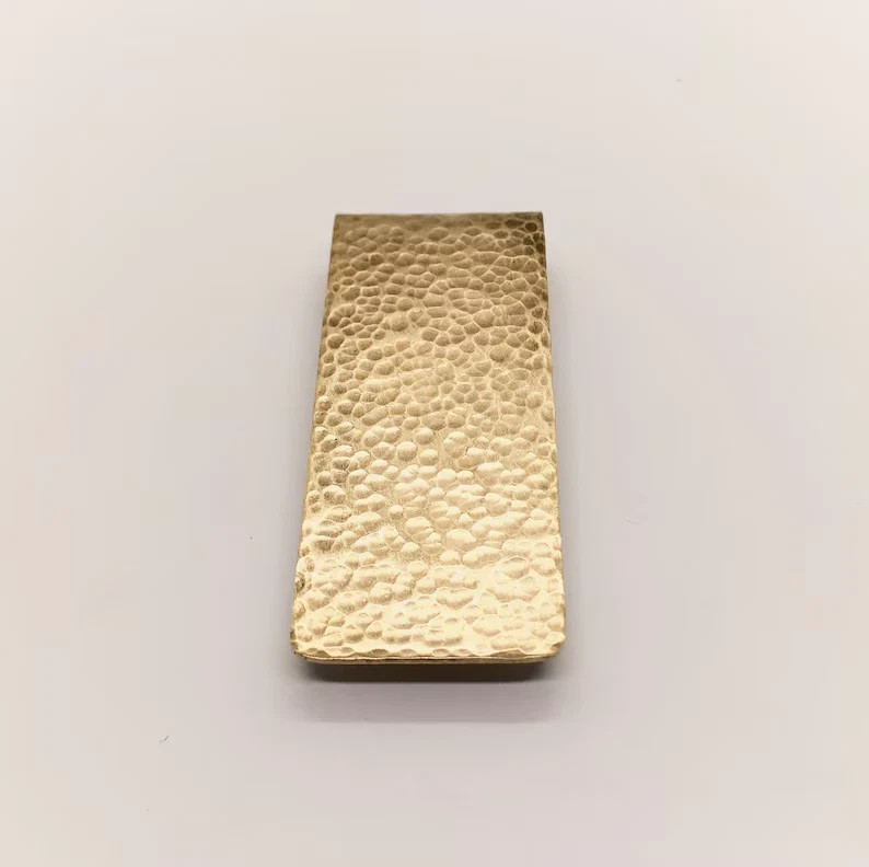 14K Yellow Gold Over Money Clip with Hammered Texture Hold Cash Or ...