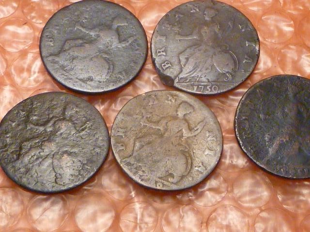 Original 1734-1754 George II Colonial Halfpennies 5 Coins Total | eBay