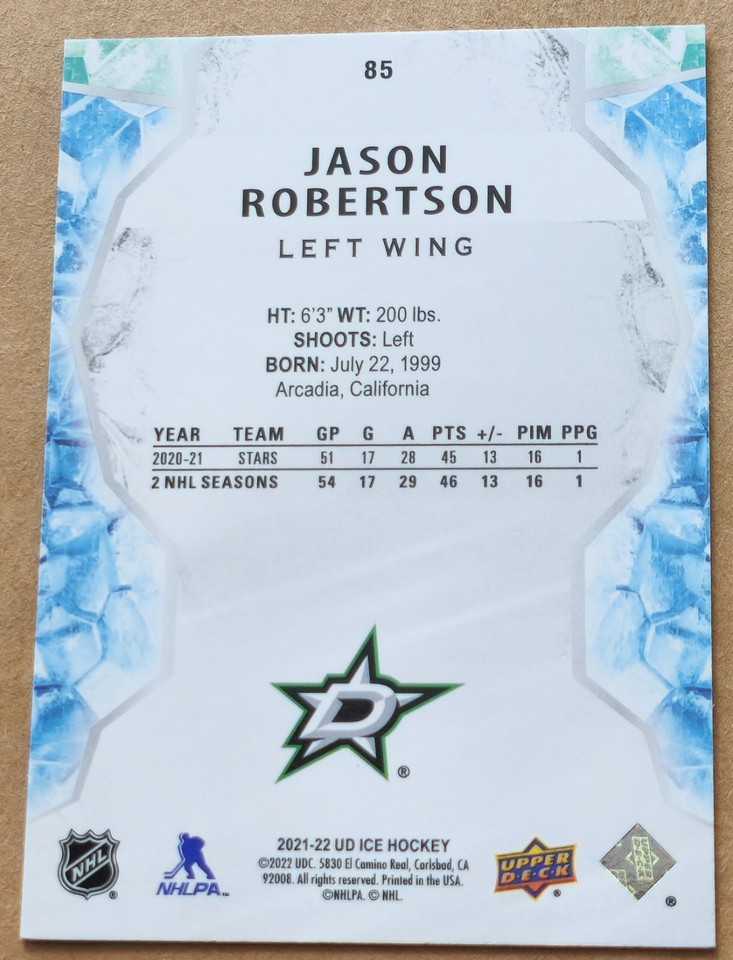 2021-22 Upper Deck Ice Jason Robertson #85 Gold Dallas Stars | eBay