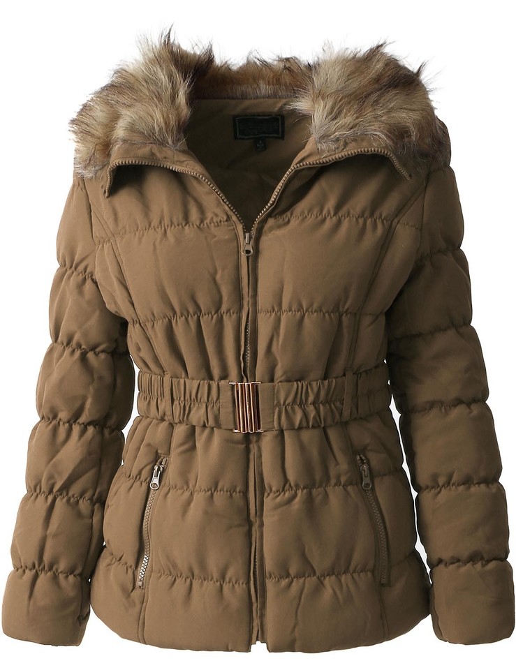 Womens PADDING JACKET FUR LINED Coat Quilted Insulated Puffer Winter ...