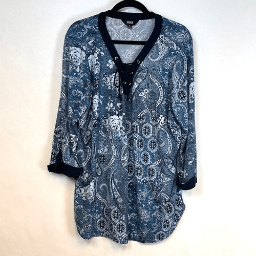 Slim Factor by Investments Top Women's XL Navy Floral Paisley 3/4 ...