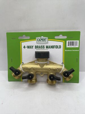 NEW EXPERT GARDENER 4 WAY BRASS MANIFOLD FOR HOSE HARDWARE INCLUDED ...