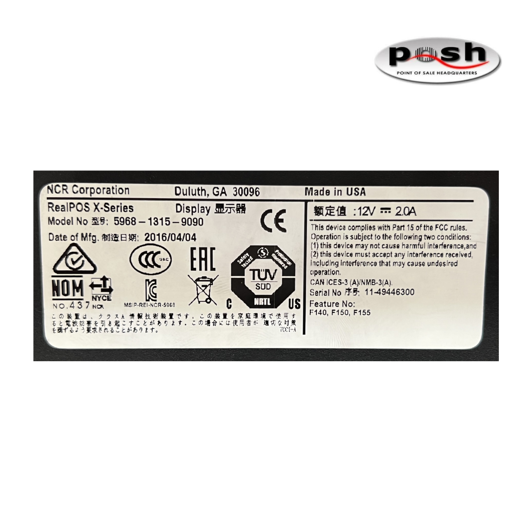 NCR RealPOS X-Series 15” LED Touch Screen Monitor Display 5968-1315 ...