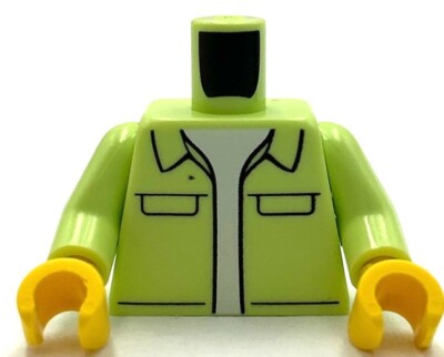 Lego New Minifigure Yellowish Green Torso Jacket Black Outlined Collar ...