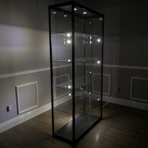 40X16.5X78" Glass Showcase Display Case with LED Lights 5-Tier Shelf ...