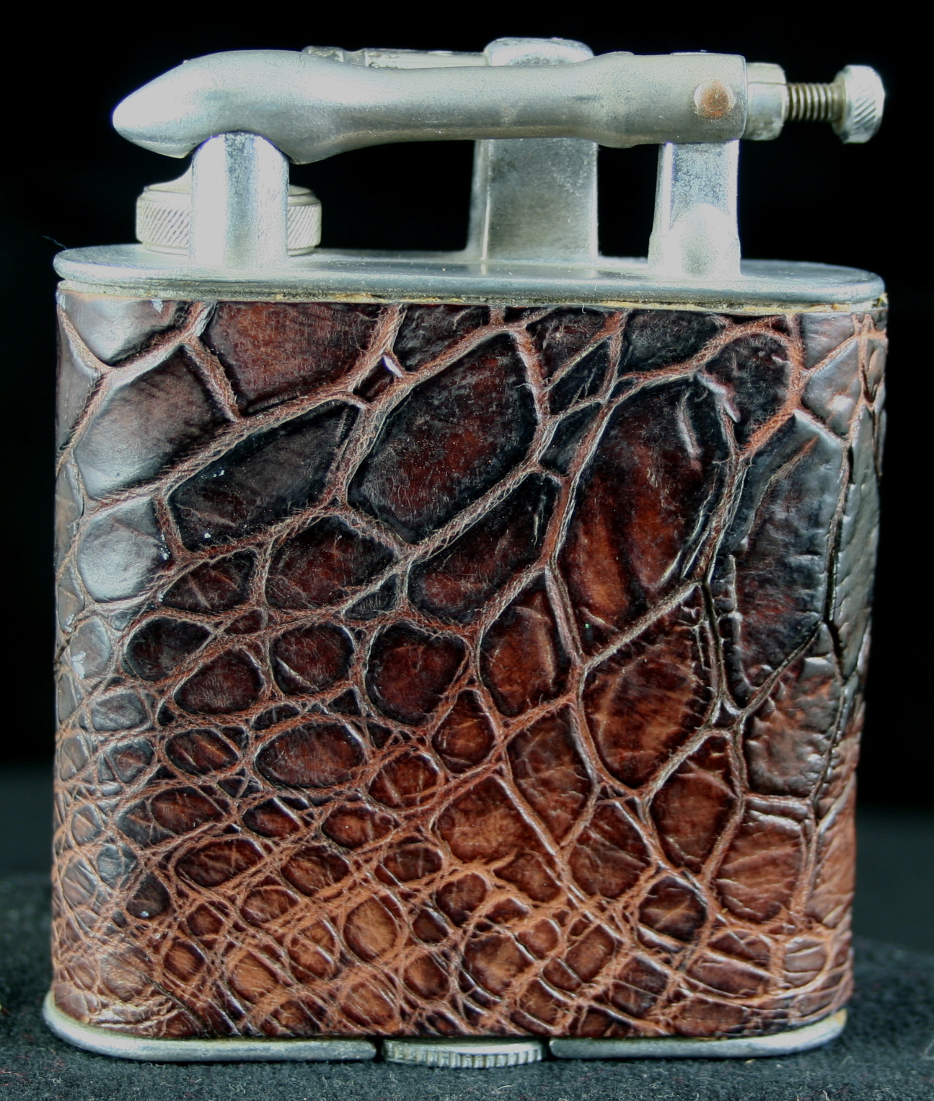 Antique 1920s ELGIN FAY 4" Tall ALLIGATOR SKIN LIFT ARM CIGARETTE TABLE ...