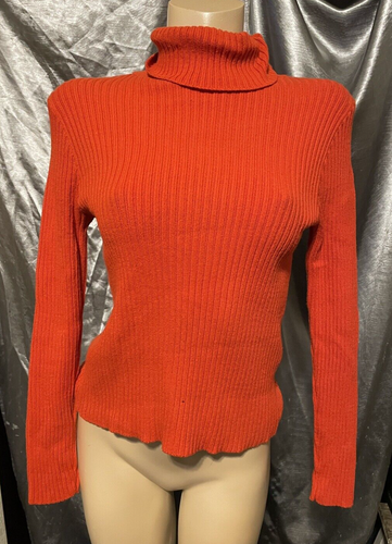 262 1/2 Pullover Vintage Bright Orange Turtleneck Ribbed Sweater Sz ...