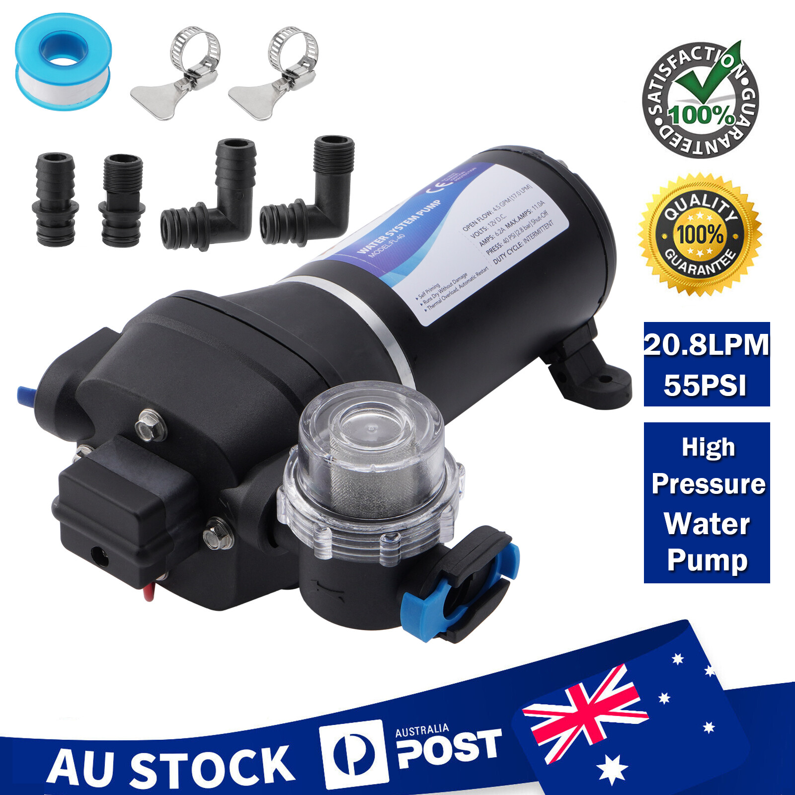 20.8LPM 12V Water Pump FL-40 55PSI High Pressure Caravan Boat Camp ...
