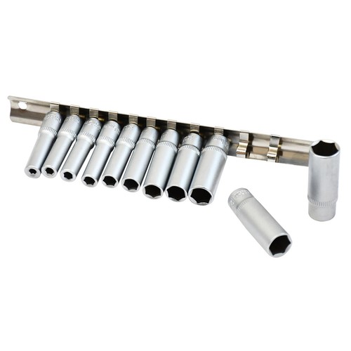 Socket Set Deep Drive Set With Rail Cr-v Long Reach 6PT 11pc 4-13mm 1/4 ...