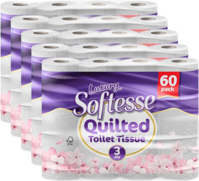 Softesse Toilet Paper 60 Rolls, 3 Ply Toilet Rolls Bulk Buy ...