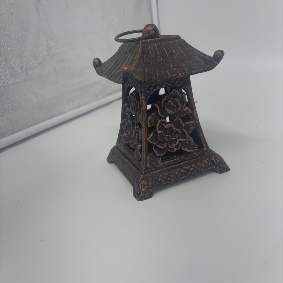 Partylite Pagoda Bronze Cast Iron Lantern Tealight Candle Holder~Rose ...
