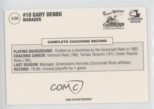 1990 Sportsprint Prince William Cannons Gary Denbo #2 | eBay