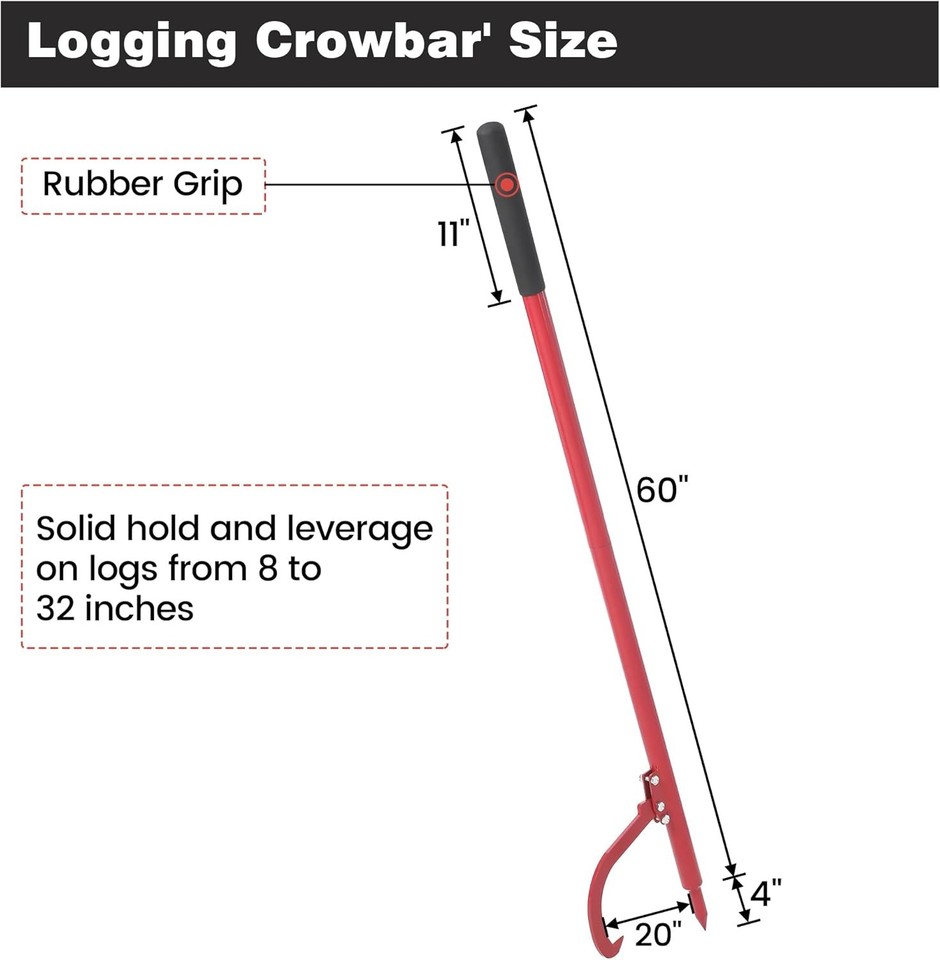 60-Inch Log Turner w/ Rubber Grip, Steel Handle, Wood Handling Cant ...