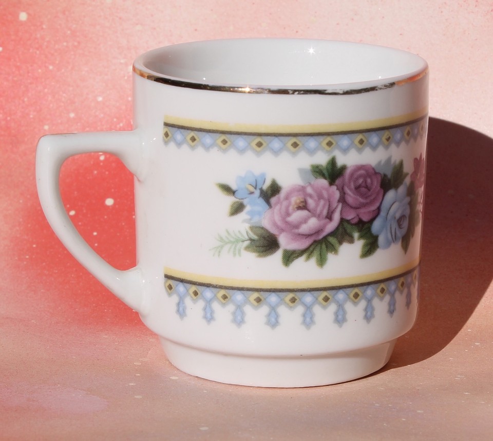 Pink & Blue Flower Demitasse Cup FREE SHIP | eBay