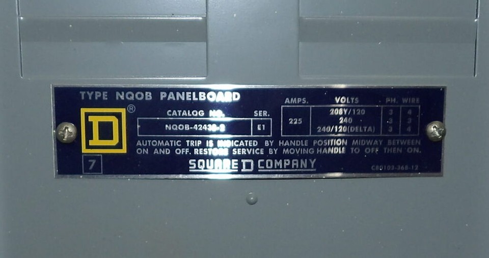 Square D NQOB Series E1 225A 208Y/120V 3 Phase 4 Wire 42 Circuit ...