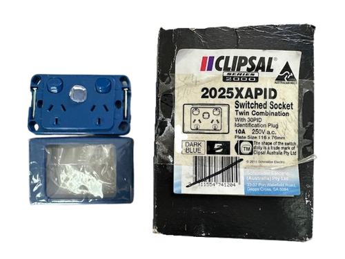 Clipsal 2025XAIDB Double GPO 10amp with Identification Label Dark Blue ...