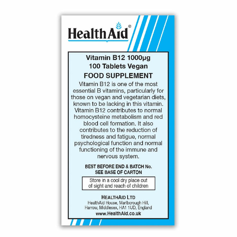 Healthaid Vit B12 1000ug 100 tablets - Vegan | eBay