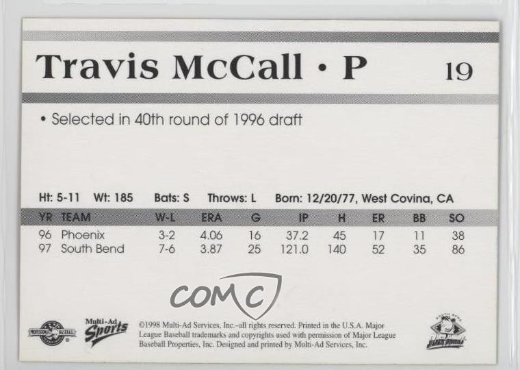 1998 Multi-Ad Sports South Bend Silver Hawks Travis McCall #19 0kz8 | eBay