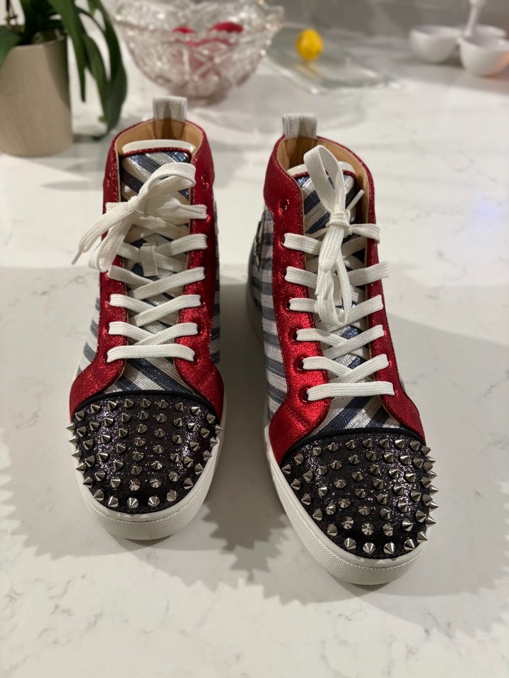 Christian Louboutin Louis Spikes Red White& Blue Striped High Top ...