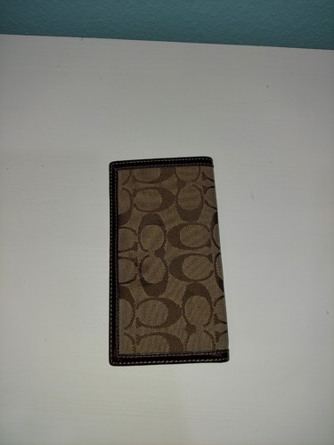 EUC BROWN COACH SIGNATURE CHECKBOOK COVER BILL HOLDER LEATHER TRIM ...