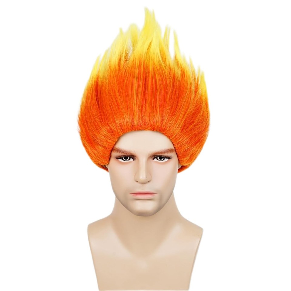Aicos Orange Yellow Flame Fire Wig for Men Women Anger Cosplay Wigs for ...