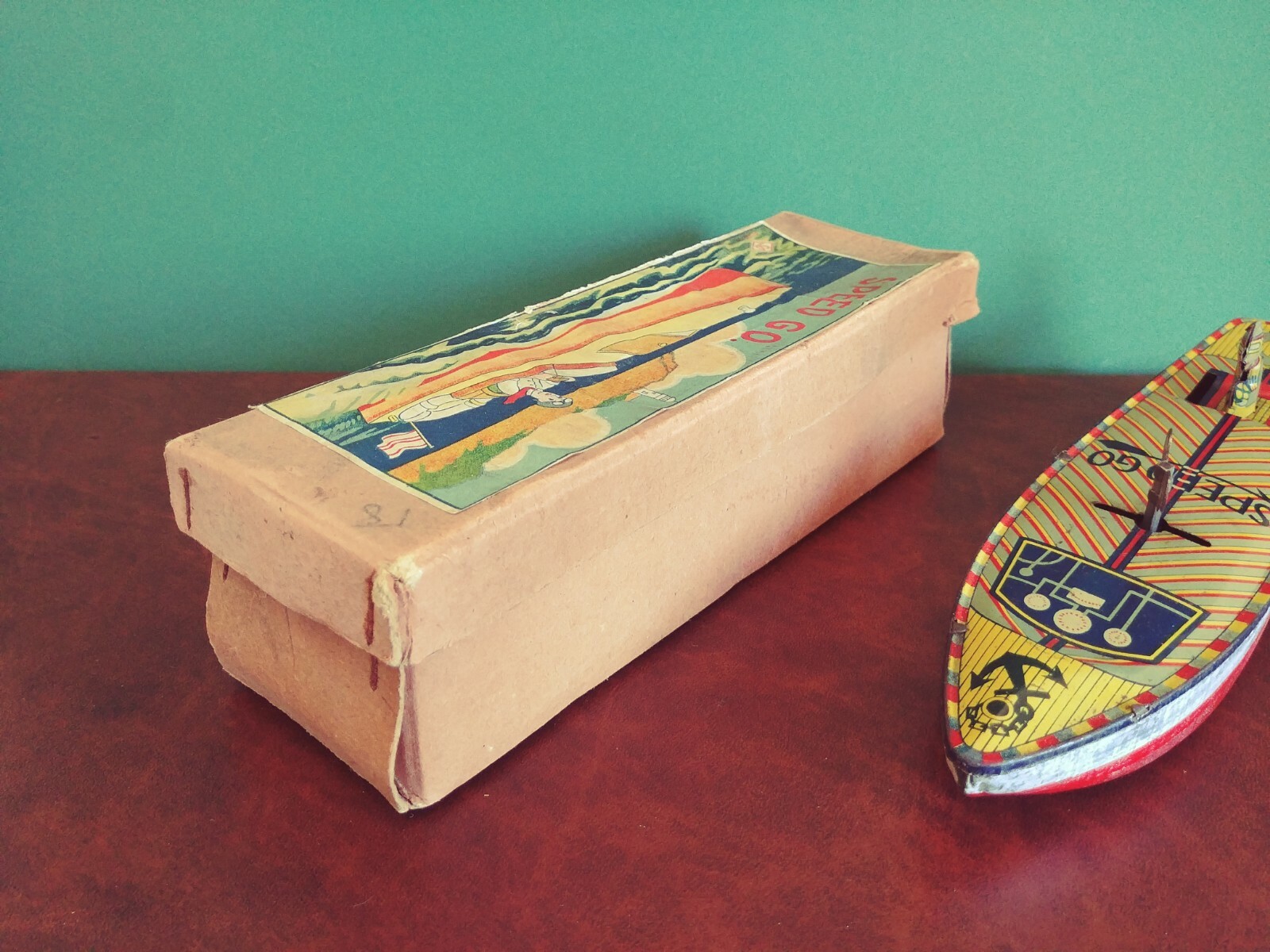 Very Rare 1930s SO Japan Tin Wind-up Speed Go Race Boat Ship Tinplate w ...