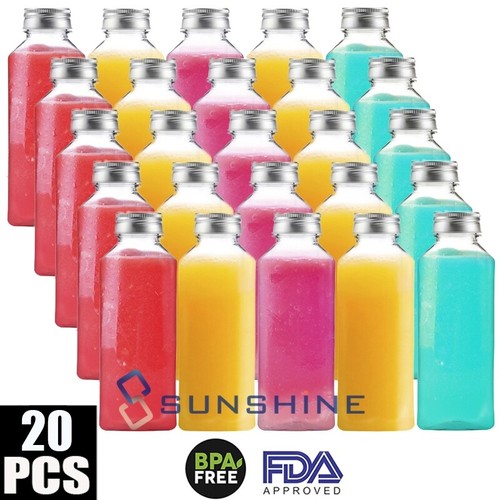 Reusable Empty Clear Plastic Juice Bottles w/ Tamper-Proof Cap Freezer ...