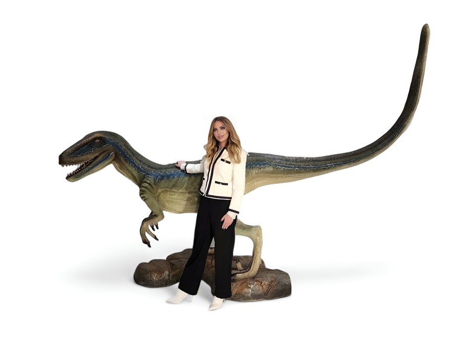 Blue Striped Raptor Statue Velociraptor Dinosaur Large Dino 11FT Indoor ...