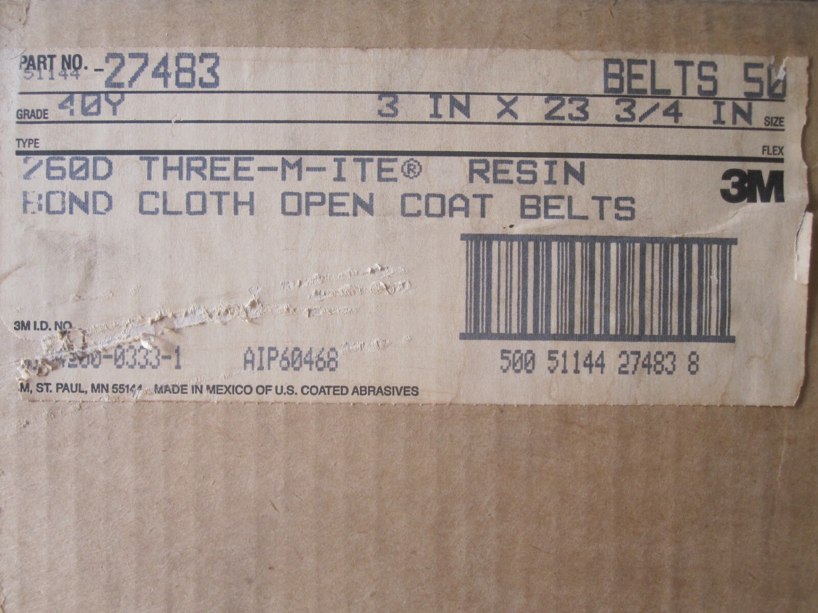 Lot of 50 x 3M THREE-M-ITE SANDING BELTS 3" x 23-3/4", 40Y GRIT, OPEN ...