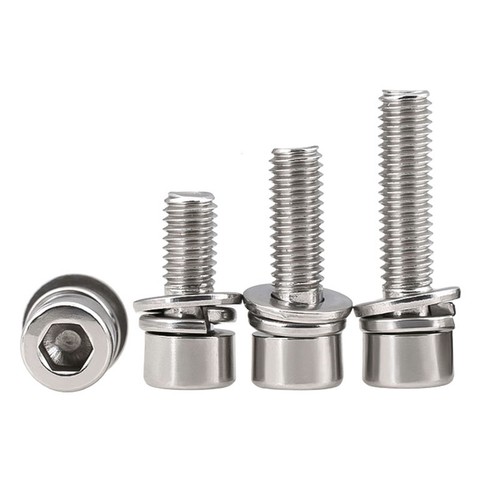 304 Stainless Steel Hex Socket Cap Head SEMS Screws With Flat Spring ...