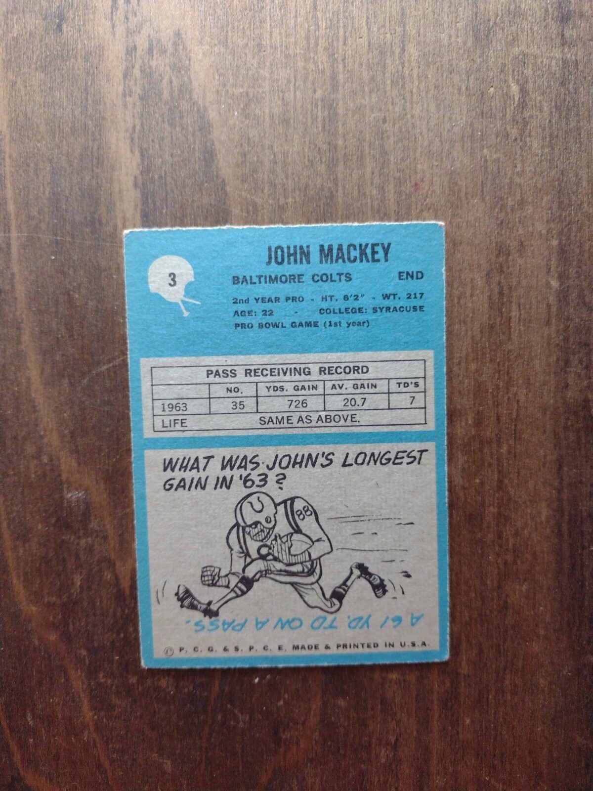 1964 Philadelphia 3 John Mackey Rookie Baltimore Colts Hof No Creases ...