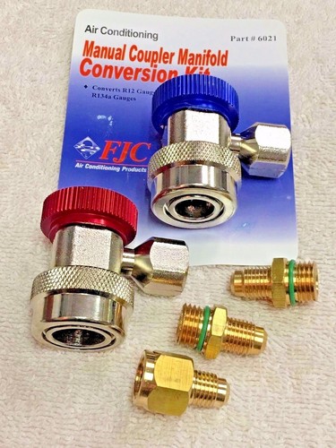 R134a Manual Coupler Set w/14mm Hose Connections FJC & R12 Adapters ...