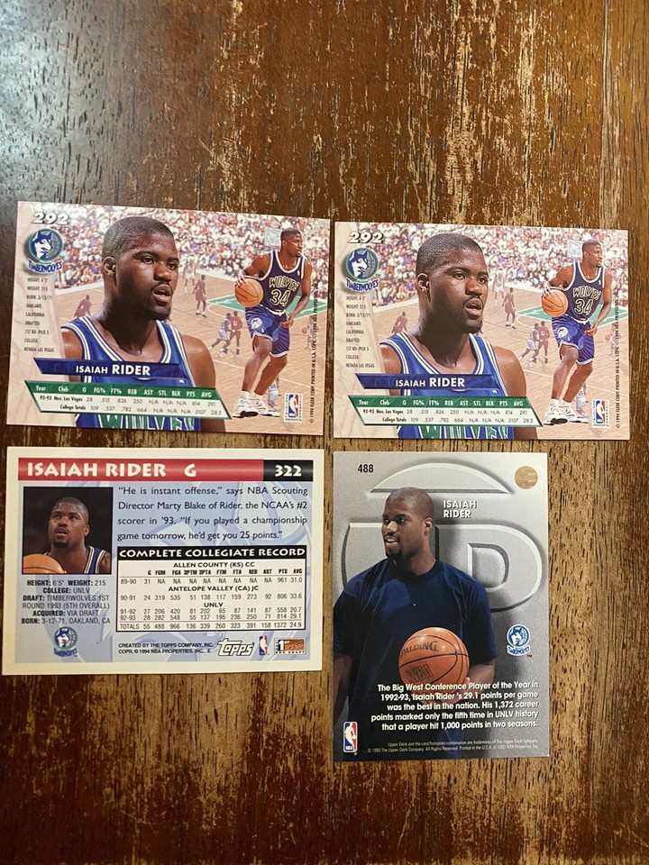 1993-94 Fleer Ultra #292 Isaiah Rider Rookie. 4 Card Rookie Lot | eBay