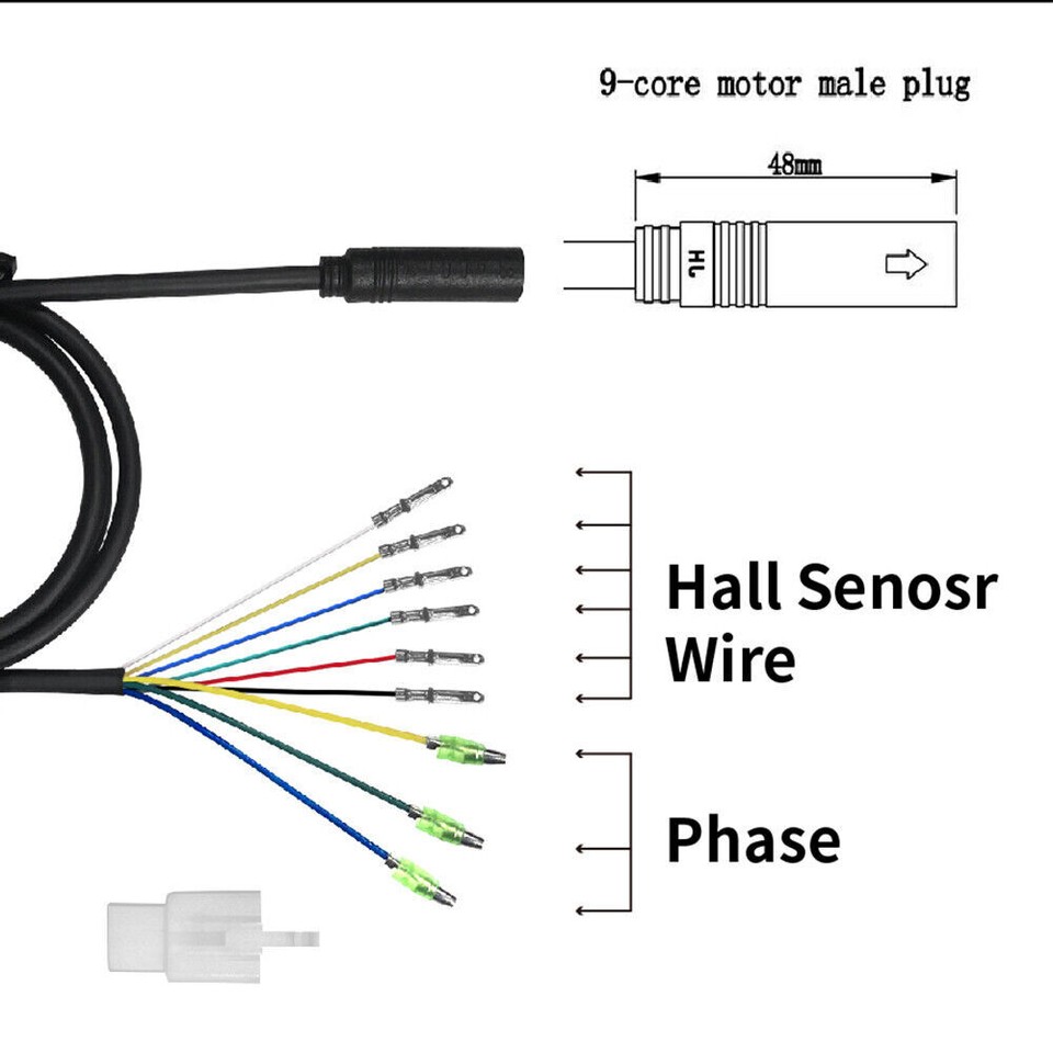 9 Pin Female Adapter Wire E-Bike Motor Convert Extension Cable 60/130 ...