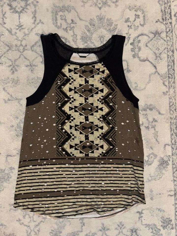 Custo Barcelona Sleeveless Mix Printed Tank Top Y2K Tan & Black Size S ...