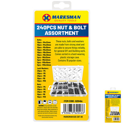 240PC NUT AND BOLT ASSORTMENT KIT 19 SIZES METRIC TOOL FASTENERS IN ...
