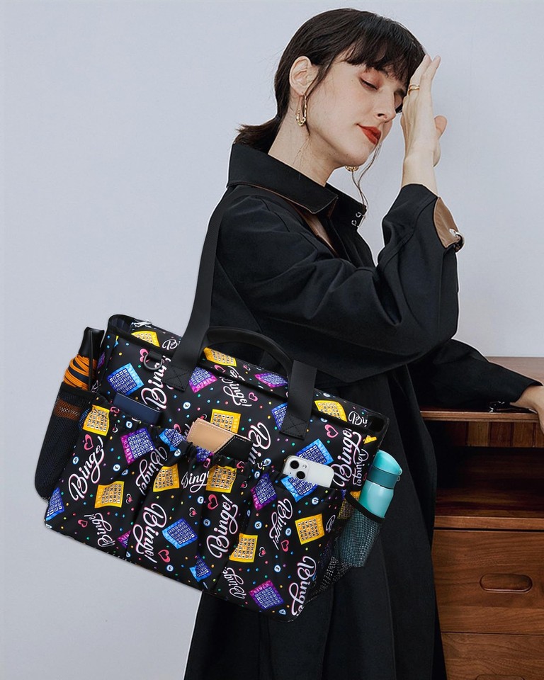 Bingo Tote Bag with Pockets - Large Bingo Dauber Bag for Women & Adults ...